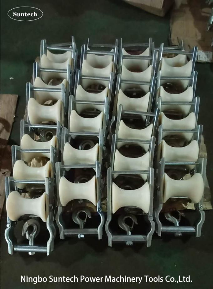 Nylon Roller Aerial Cable Conductor Stringing Blocks 5 KN Galvanzied Frame